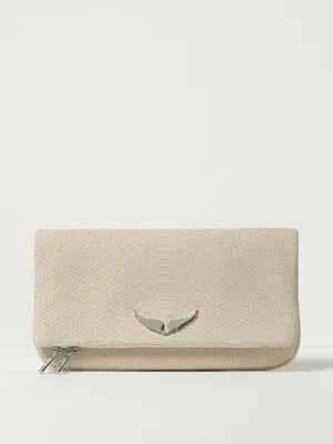 Zadig&Voltaire Zadig & Voltaire Rock Soft Savage Python Print Nubuck Clutch Beige