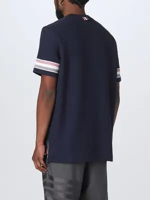 Thom Browne T-shirt With Striped Bands - Blue
