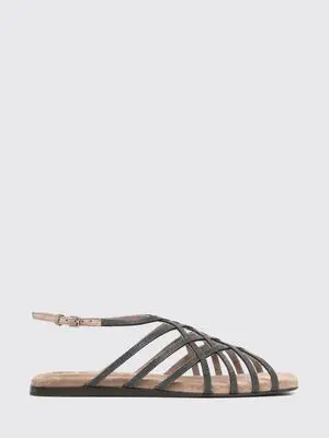 Brunello Cucinelli Leather Sandal With Jewels - Brown