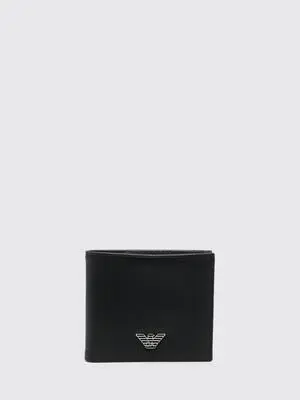 Emporio Armani Saffiano Bifold Wallet With Monogram And Eagle Logo - Black
