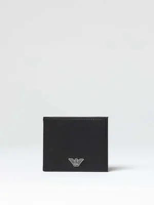 Emporio Armani Saffiano Bifold Wallet With Monogram And Eagle Logo - Black