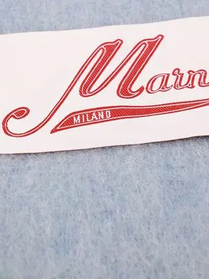 Marni Logo-patch Fringed Alpaca Wool-blend Scarf In A Colour-block Design - Blue