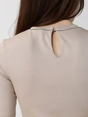 Brunello Cucinelli Stretch Cotton T-shirt With Monili Embellishment - Beige
