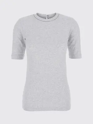 Brunello Cucinelli Stretch Cotton T-shirt With Monili Embellishment - Grey