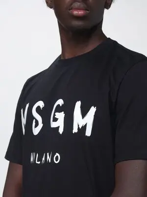 MSGM Printed Logo Cotton Crew Neck T-shirt - Black