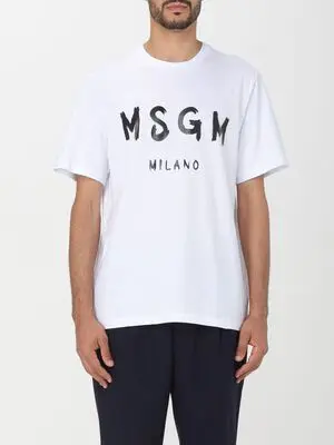 MSGM Printed Logo Cotton Crew Neck T-shirt Grey