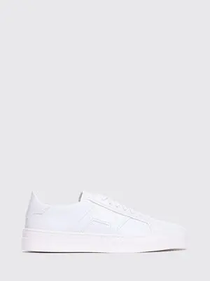 Santoni Low Top Smooth Calf Leather Lace-up Sneakers With Rubber Sole - White