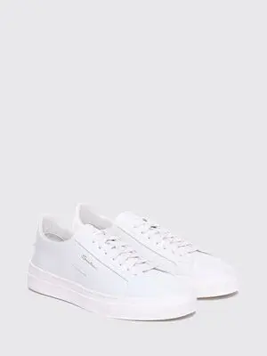 Santoni Low Top Smooth Calf Leather Lace-up Sneakers With Rubber Sole - White