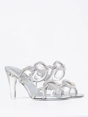 Valentino Garavani Rhinestone Embellished Satin Heeled Sandals - Silver