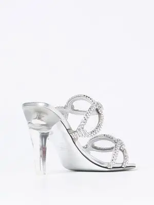 Valentino Garavani Rhinestone Embellished Satin Heeled Sandals - Silver