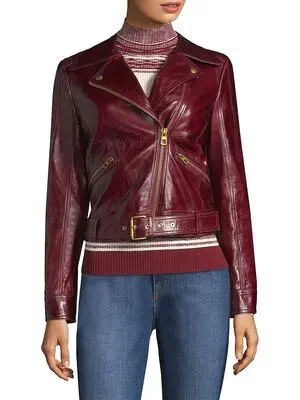 Tory Burch Women's Bianca Leather Jacket - Red Cordovan - Size 8 - Red Cordovan  - Red Cordovan