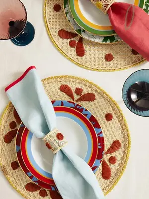 La DoubleJ Set Of Two Embroidered Raffia Placemats