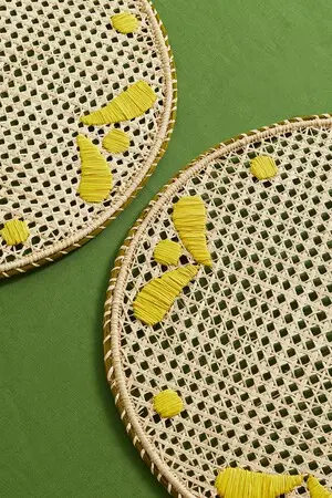 La DoubleJ Set Of Two Embroidered Raffia Placemats
