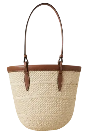 HUNTING SEASON Small Leather-trimmed Raffia Tote