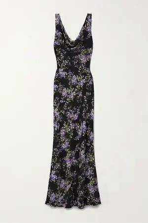 Norma Kamali Draped Floral-print Georgette Gown