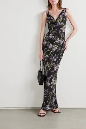 Norma Kamali Draped Floral-print Georgette Gown