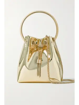 JIMMY CHOO Bon Bon Metallic Mirrored-leather Bucket Bag - Gold