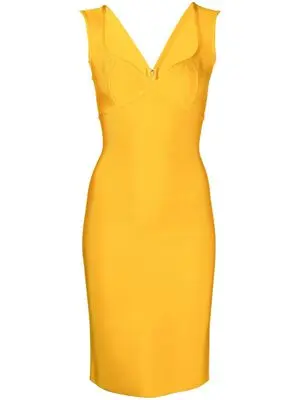 HERVE L. LEROUX Sweetheart-neckline Pencil Dress - Yellow