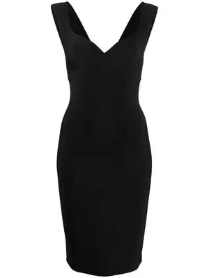 HERVE L. LEROUX Sweetheart Neck Midi Dress - Black