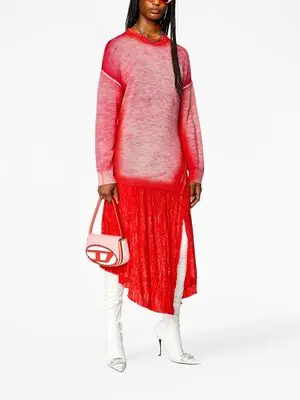 DIESEL® M-kimolos Asymmetric Hem Knitted Midi Dress - Red