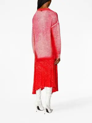 DIESEL® M-kimolos Asymmetric Hem Knitted Midi Dress - Red