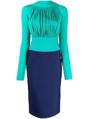 HERVE L. LEROUX Ruched Bodice Midi Dress