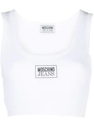 Moschino Logo-embroidered Ribbed Crop Top