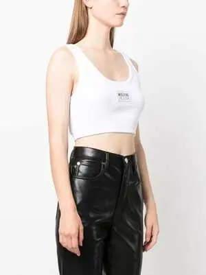 Moschino Logo-embroidered Ribbed Crop Top