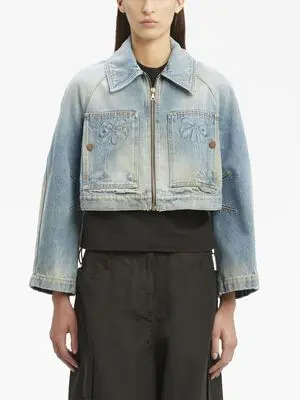Palm Angels Paris Cropped Denim Jacket - Blue