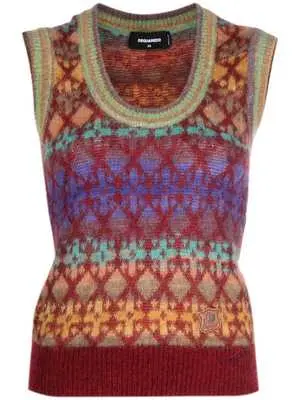 Dsquared2 Jacquard Logo-patch Vest - Brown