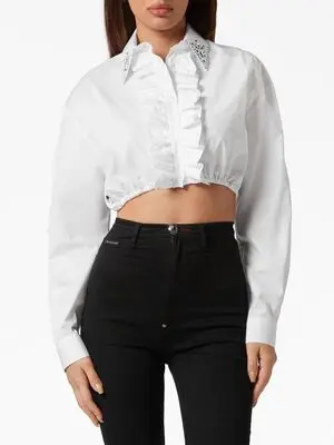 Philipp Plein Cropped Ruffled Shirt - White