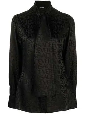 Versace Allover Scarf-tie Shirt - Black