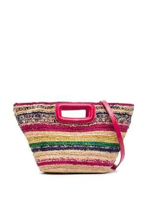 Maje Mini Striped Raffia Tote Bag - Neutrals