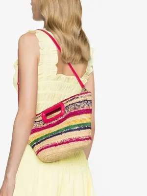 Maje Mini Striped Raffia Tote Bag