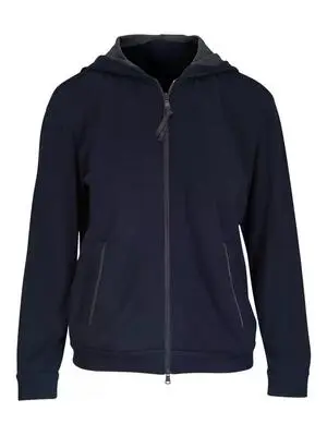 Brunello Cucinelli Zipped Hoodie With Monili Chain Detail - Blue