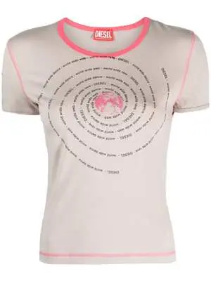 DIESEL® T-uncutie Stretch-cotton T-shirt With Graphic Print - Grey