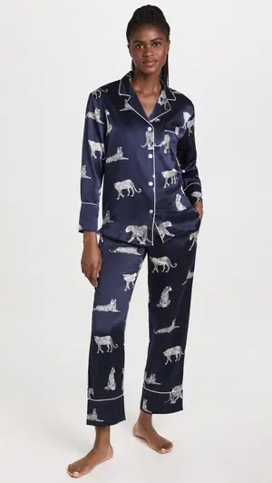 PETITE PLUME Silk Panther De Nuit Pajama Set - Navy