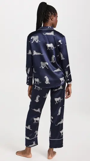 PETITE PLUME Silk Panther De Nuit Pajama Set - Navy