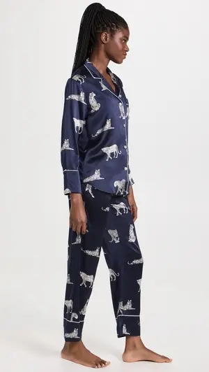 PETITE PLUME Silk Panther De Nuit Pajama Set - Navy
