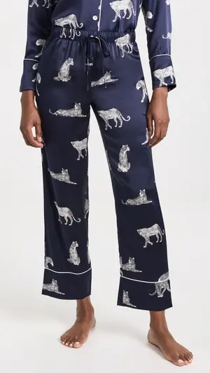 PETITE PLUME Silk Panther De Nuit Pajama Set - Navy