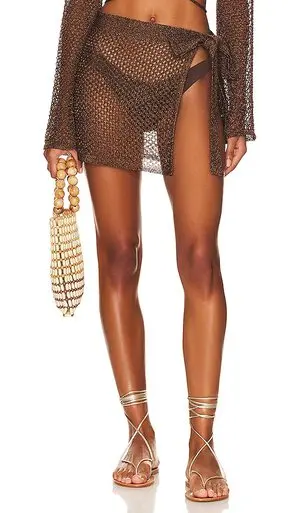 House Of Harlow 1960 Metallic Open Stitch Tie Skirt - Bronze