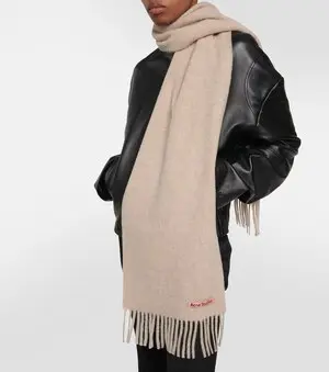Acne Studios Canada Skinny Fringed Wool Scarf - Beige