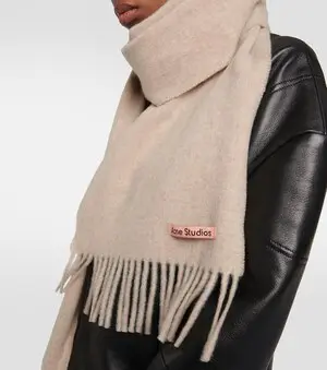 Acne Studios Canada Skinny Fringed Wool Scarf - Beige