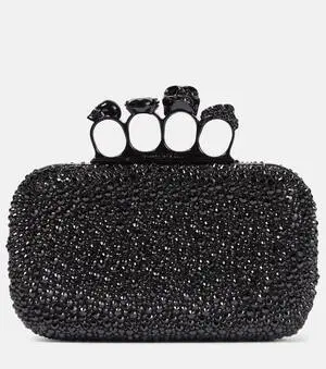 Alexander McQueen Knuckle Embellished Leather Clutch - Silver