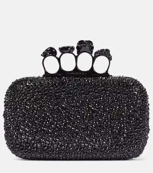 Alexander McQueen Knuckle Embellished Leather Clutch - Silver