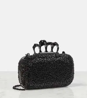 Alexander McQueen Knuckle Embellished Leather Clutch - Silver