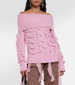 Blumarine Rushed Off-shoulder Wool Sweater