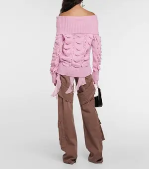 Blumarine Rushed Off-shoulder Wool Sweater