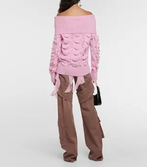 Blumarine Rushed Off-shoulder Wool Sweater