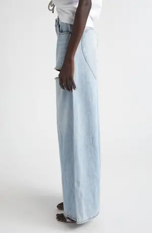 AREA Crystal Slit Wide Leg Jeans